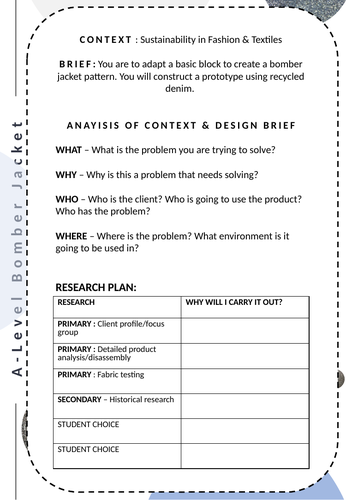 A Level Fashion and Textiles SoW - Bomber Jacket - Pre NEA project ...