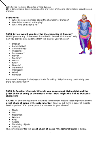 King Duncan Revision - Macbeth | Teaching Resources