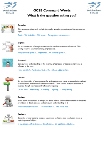 AQA Command words handout and display | Teaching Resources