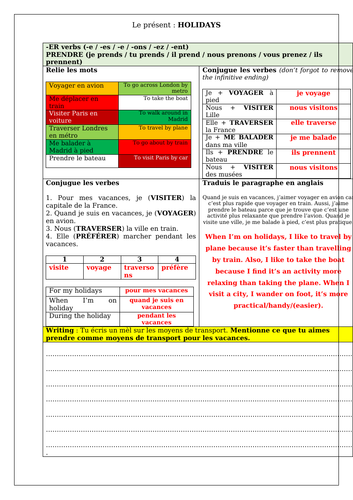 French present tense - holiday | Teaching Resources