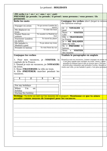 French present tense - holiday | Teaching Resources