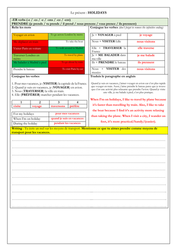 French present tense - holiday | Teaching Resources