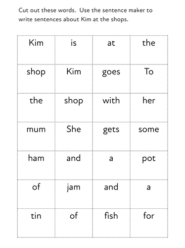 Sh and words that end in y. Read 'Kim At The Shop’ & write sentences (3 ...