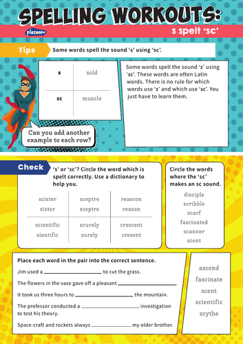 Spelling Workouts, Y3 and Y4: 's' sound spelt 'sc' | Teaching Resources