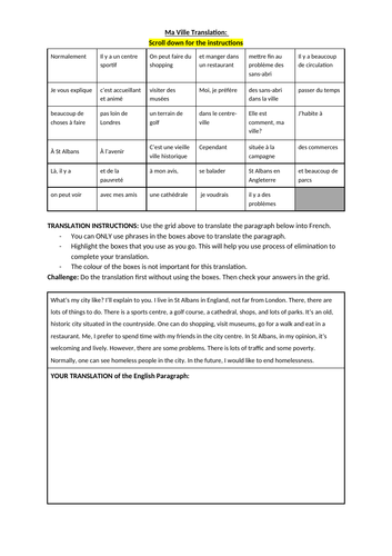 GCSE Ma Ville - Grid Translation | Teaching Resources