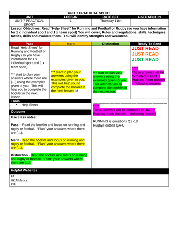 LEVEL 3 BTEC SPORT UNIT 7 PRACTICAL SPORT | Teaching Resources