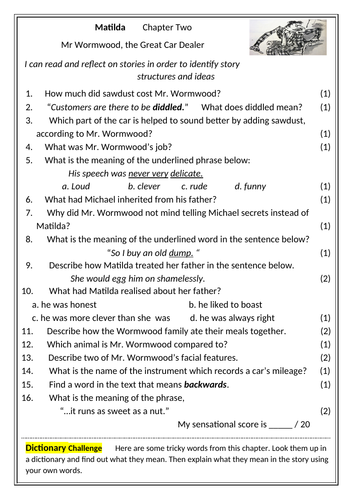 Matilda Class and Home Learning Literacy Pack for Years 5 and 6 ...