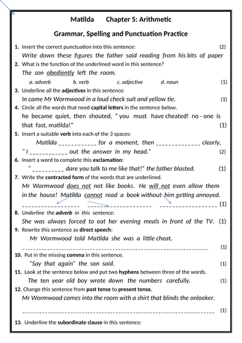 Matilda Class and Home Learning Literacy Pack for Years 5 and 6 ...