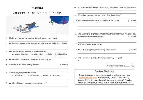 Matilda Class and Home Learning Literacy Pack for Years 5 and 6 ...
