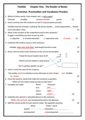 Matilda Class and Home Learning Literacy Pack for Years 5 and 6 ...