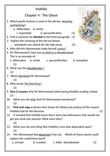 Matilda Class and Home Learning Literacy Pack for Years 5 and 6 ...
