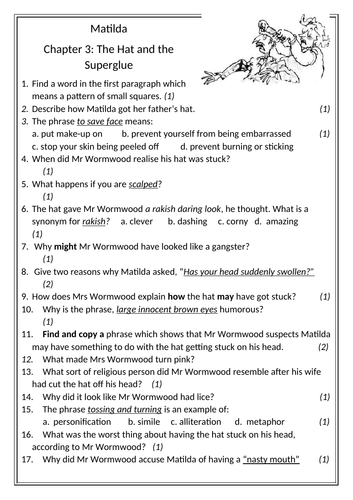 Matilda Class and Home Learning Literacy Pack for Years 5 and 6 ...
