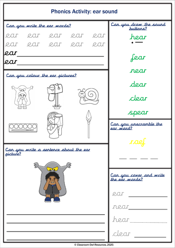 Phonics Powerpoint & Worksheet - ear sound | Teaching Resources