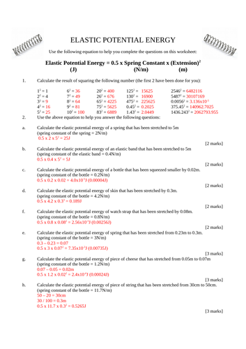 Gcse Physics Paper 1 Elastic Potential Energy Calculation Worksheet