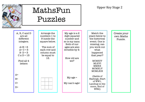 Maths Puzzles (Suitable for Years 5,6 and 7) | Teaching Resources