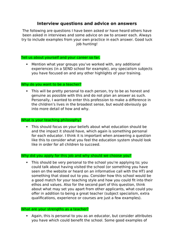 NQT Interview Questions and Answers | Teaching Resources