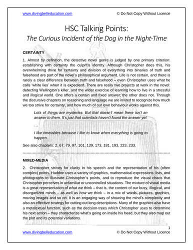 Talking Points - The Curious Incident of the Dog in the Night Time ...