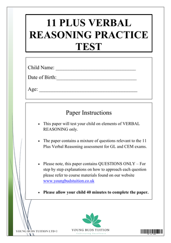 11+ Verbal Reasoning Practice Test 2 | Teaching Resources