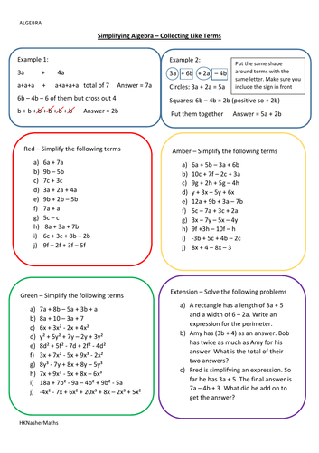 simplifying algebra collecting like term | Teaching Resources simplifying algebra collecting like term | Teaching Resources