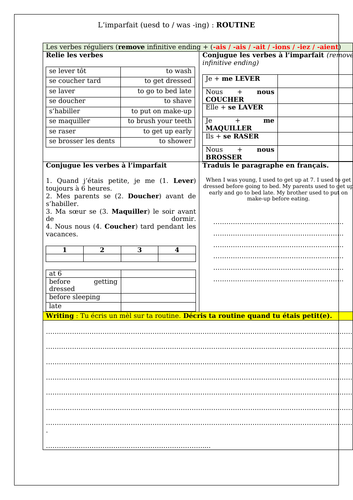 French imperfect tense - routine | Teaching Resources