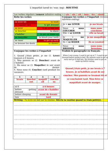 French imperfect tense - routine | Teaching Resources