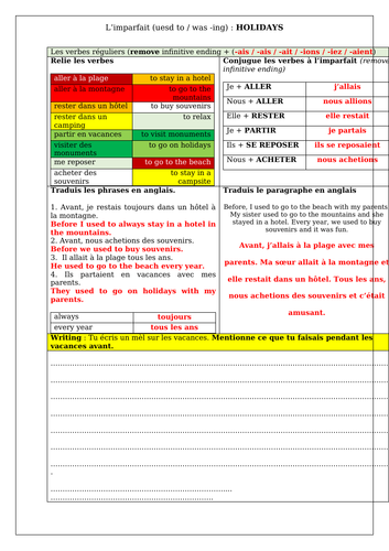 French imperfect tense - holidays | Teaching Resources
