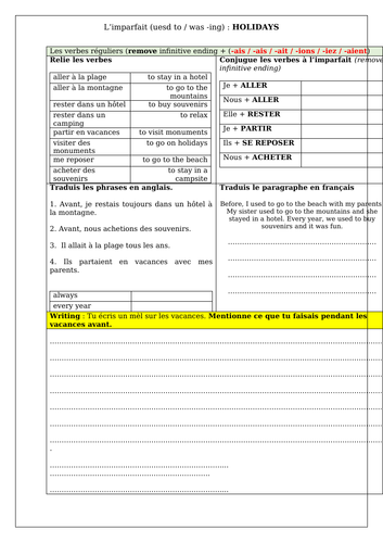 French imperfect tense - holidays | Teaching Resources