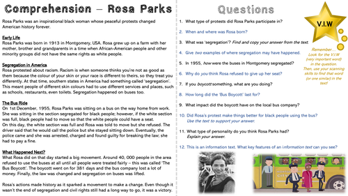 Rosa Parks Comprehension | Teaching Resources
