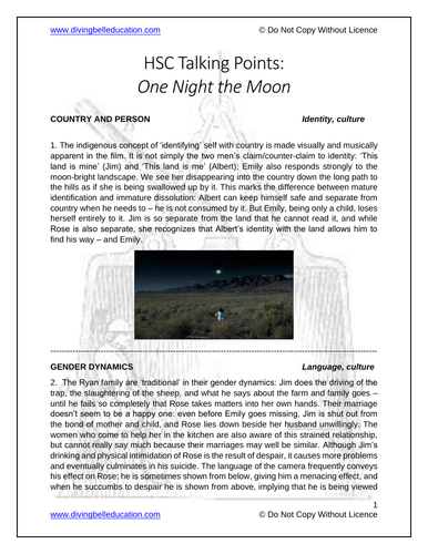 Talking Points - HSC Standard Mod A: One Night the Moon | Teaching ...