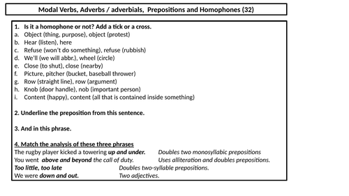 Modals Modifiers Prepositions Homophones | Teaching Resources
