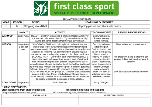KS1 PE Plans - Year 1 - Shooting & Stopping x 6 Plans (Football, Hockey ...