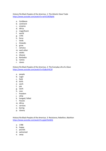 History File. Black People of the Americas 3: Resistance, Rebellion and ...
