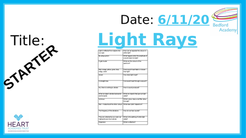 BEST Waves Lesson 1 - Light Rays | Teaching Resources