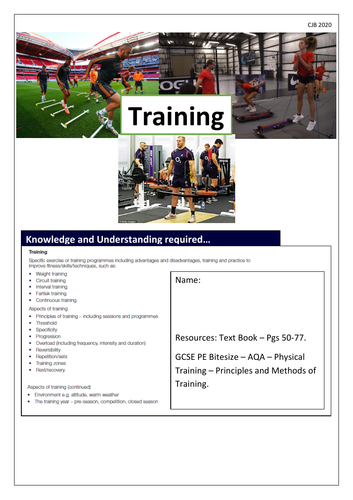 AQA GCSE PE ILT3 - Principles and Methods of Training | Teaching Resources