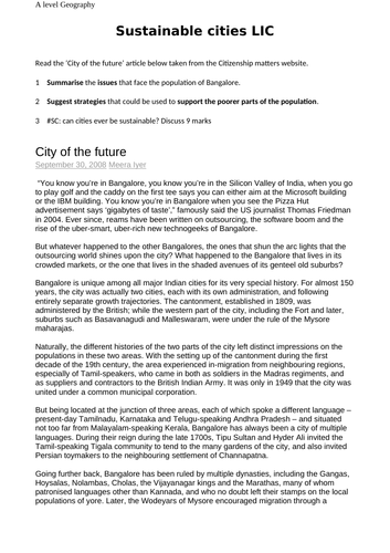 A level AQA Other contemporary urban issues and sustainable case ...