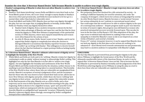 'A Streetcar Named Desire' Sample Essay Plans | Teaching Resources