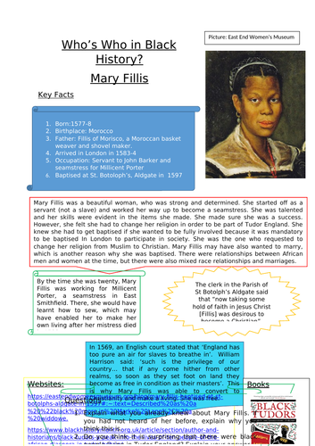 Black History British Figure Mary Fillis | Teaching Resources