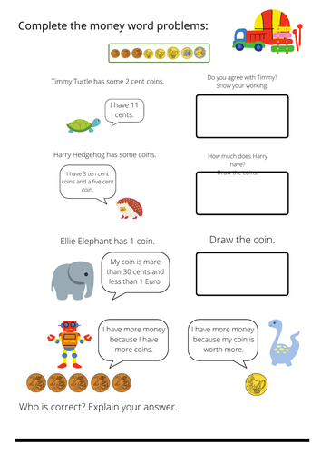 KS1 Money (coins in Cents and Euros) Pack | Teaching Resources