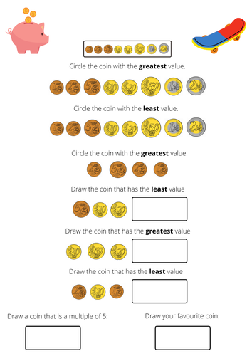 KS1 Money (coins in Cents and Euros) Pack | Teaching Resources