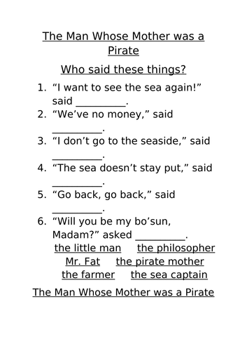 The Man Whose Mother was a Pirate Literacy Pack | Teaching Resources