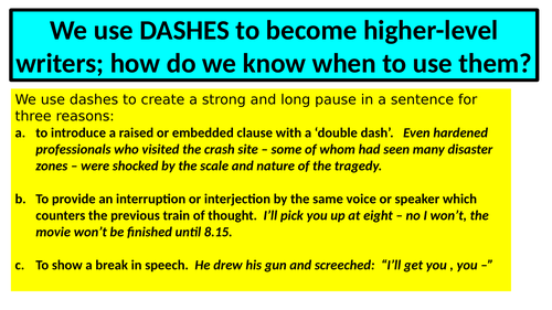 DASHES and how to use them | Teaching Resources