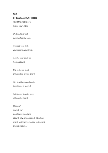 Text by Carol Ann Duffy 4 poetry lessons | Teaching Resources