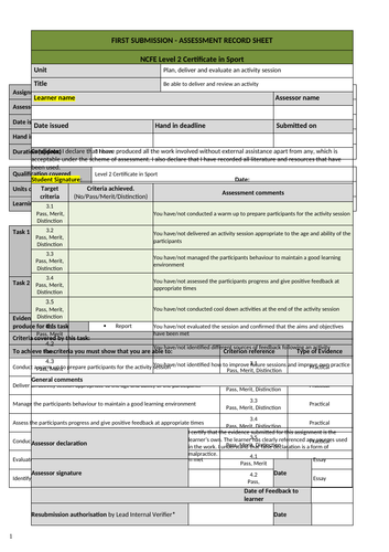 NCFE L2 Sport Plan, Deliver and Evaluate an Activity Session Unit Pack ...