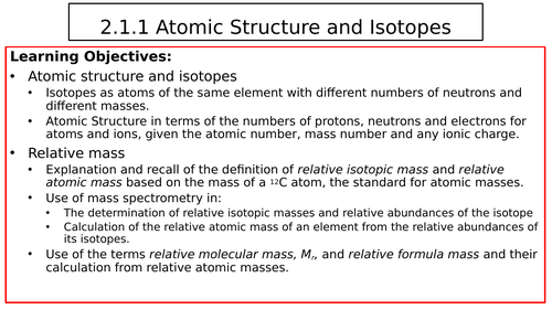 OCR Chemistry 2.1.1 Atomic Structure and Isotopes | Teaching Resources