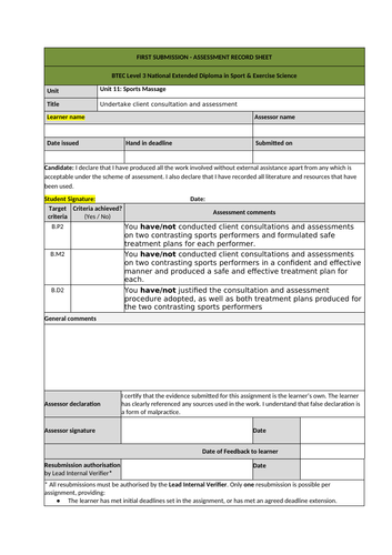 BTEC Sports and Exercise Science Unit 11 Sports Massage Unit Pack ...