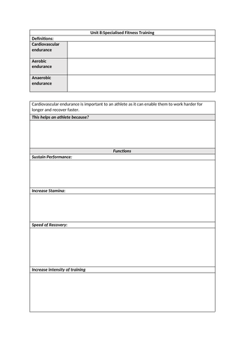 BTEC Sports and Exercise Science Unit 8 Specialised Fitness Training ...