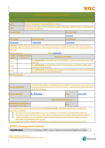BTEC Sports and Exercise Science Unit 14 The impact of technology on ...