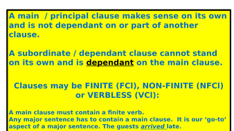 MAIN, PRINCIPAL AND SUBORDINATE CLAUSES | Teaching Resources