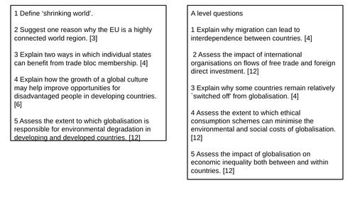 Globalisation Glossary Exam Questions | Teaching Resources