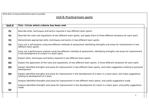 BTEC L3 Practical Team Sport Workbook | Teaching Resources